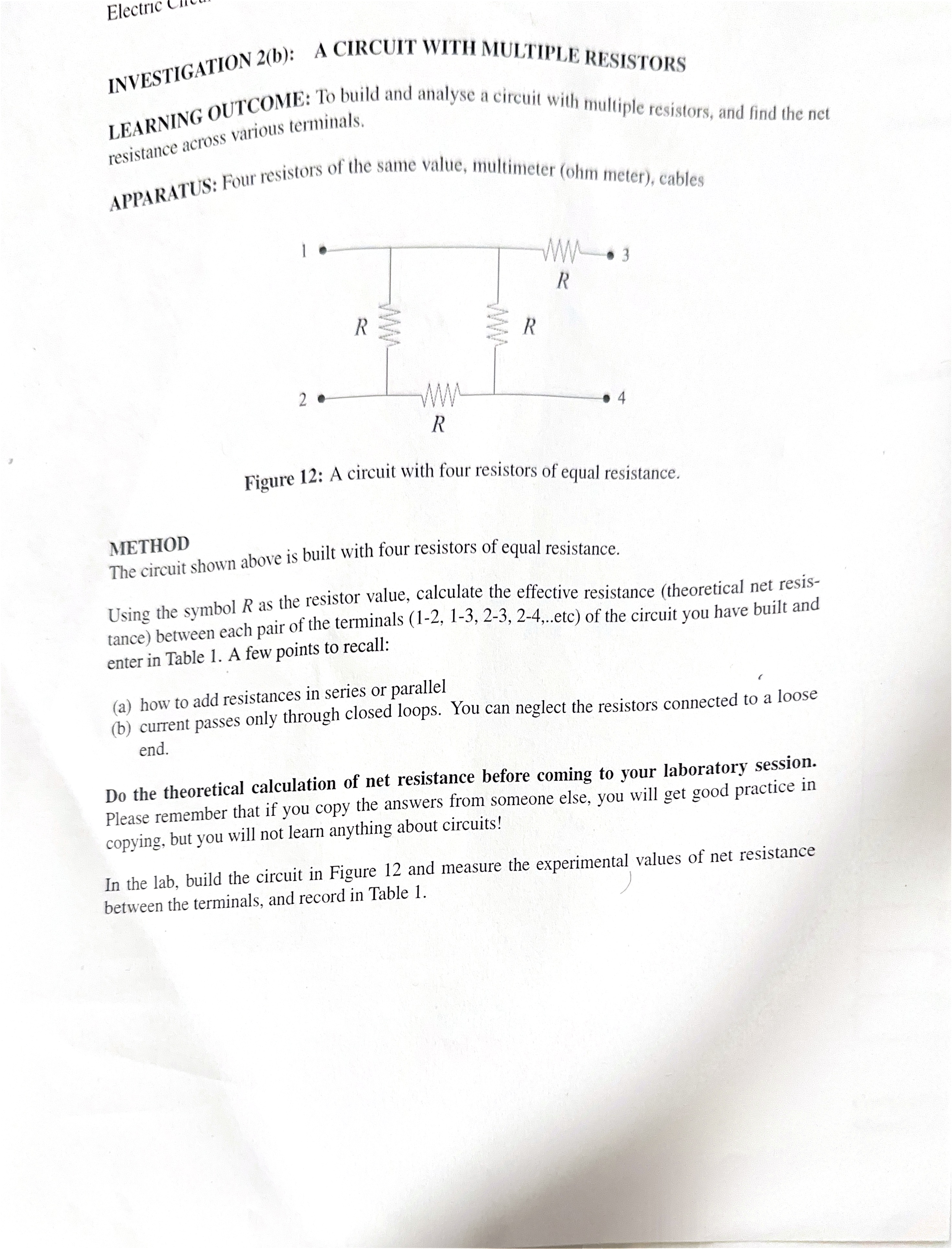 Solved : Four resistors of the same value, multimeter (ohm | Chegg.com