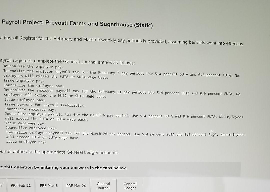 Solved Payroll Project: Prevosti Farms and Sugarhouse | Chegg.com