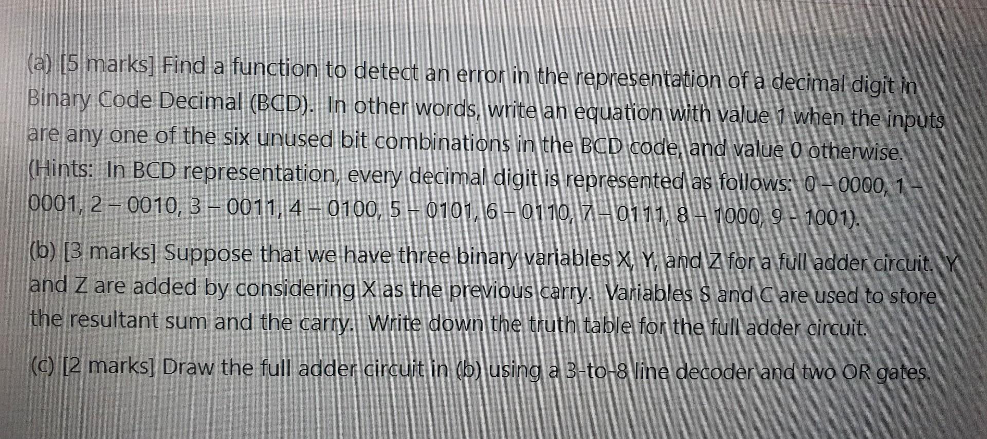 Solved (a) [5 marks] Find a function to detect an error in | Chegg.com