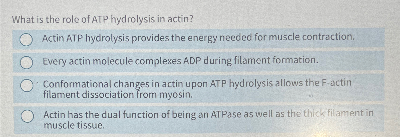 Solved What is the role of ATP hydrolysis in actin?Actin ATP | Chegg.com