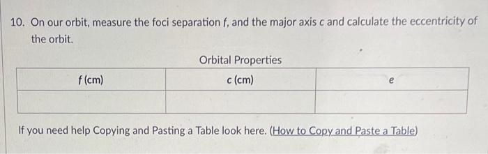 Solved 10. On our orbit, measure the foci separation f, and | Chegg.com