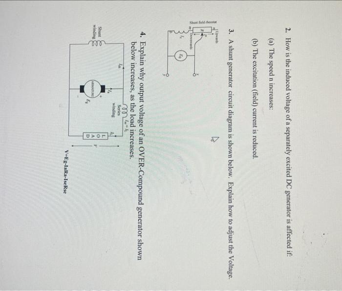 Solved 2. How is the induced voltage of a separately excited | Chegg.com