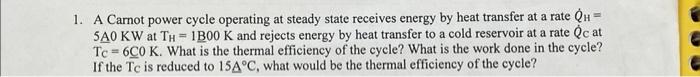 Solved A Carnot power cycle operating at steady state | Chegg.com