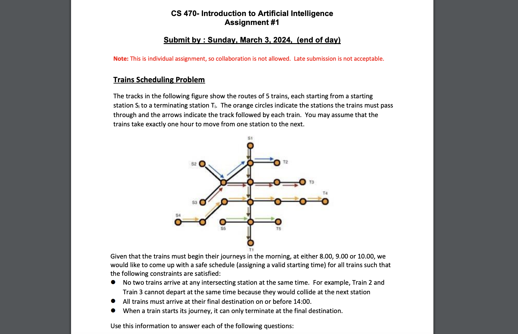 Solved Trains Scheduling ProblemThe tracks in the following | Chegg.com