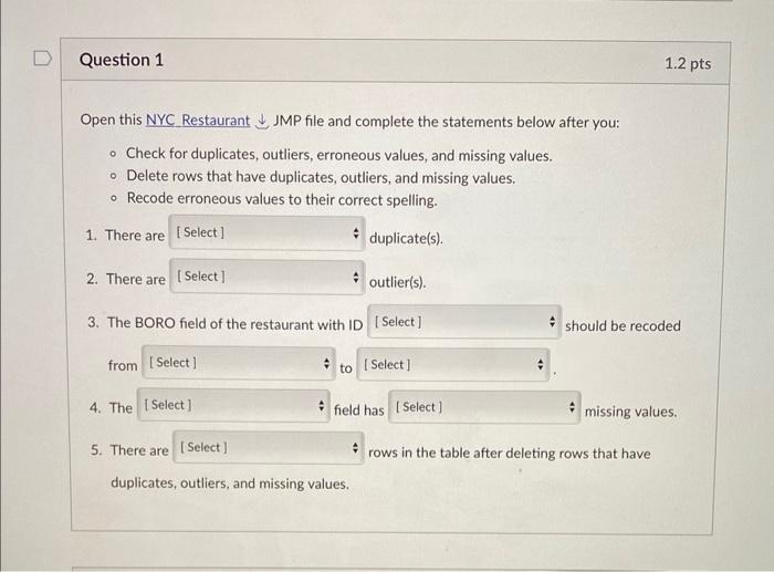 Open this NYC Restaurant ≿ JMP file and complete the | Chegg.com