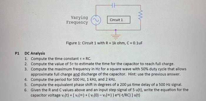 Solved Figure 1: Circuit 1 with R=1k ohm, C=0.1uF P1 DC | Chegg.com