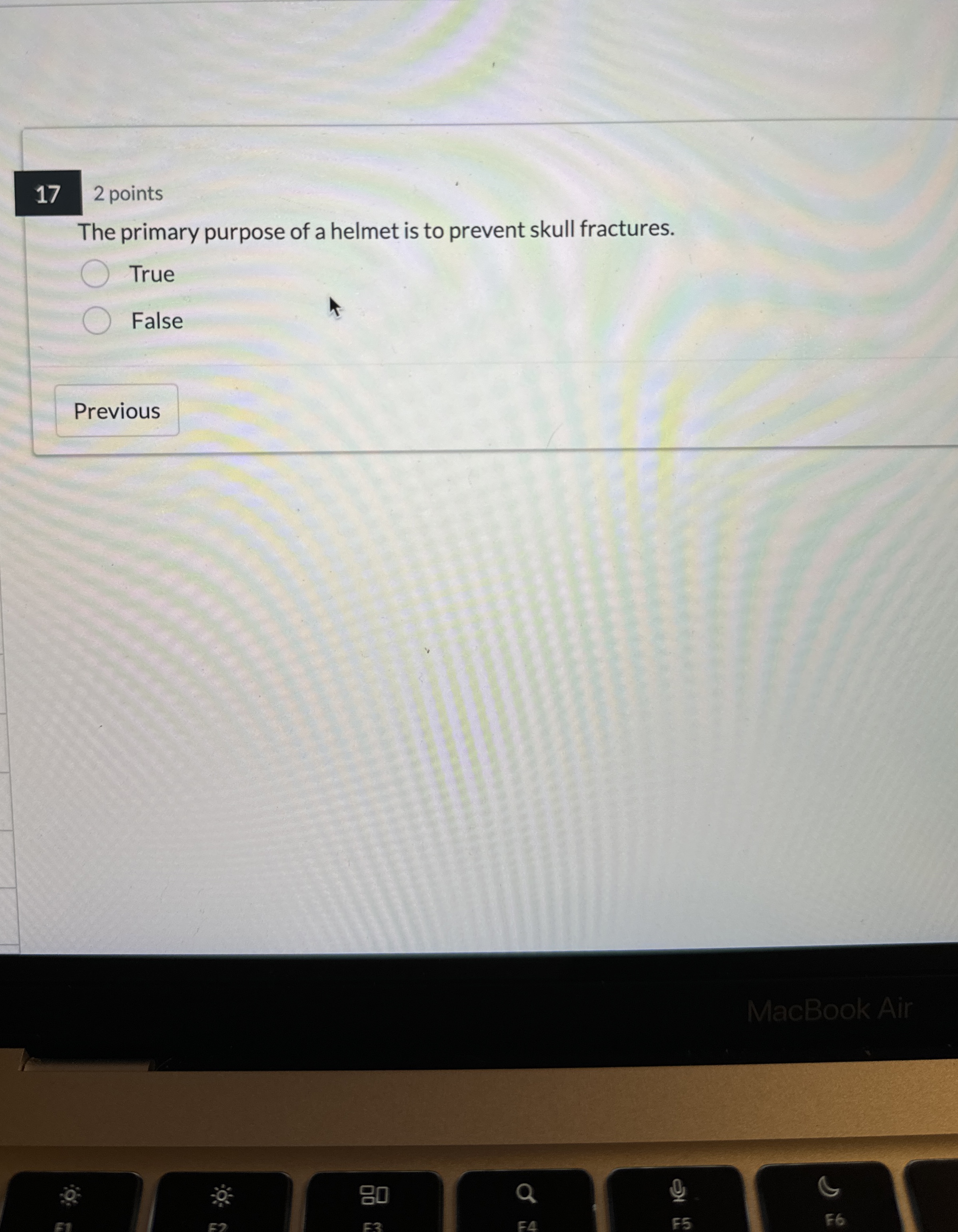 Solved 2 ﻿pointsThe primary purpose of a helmet is to | Chegg.com