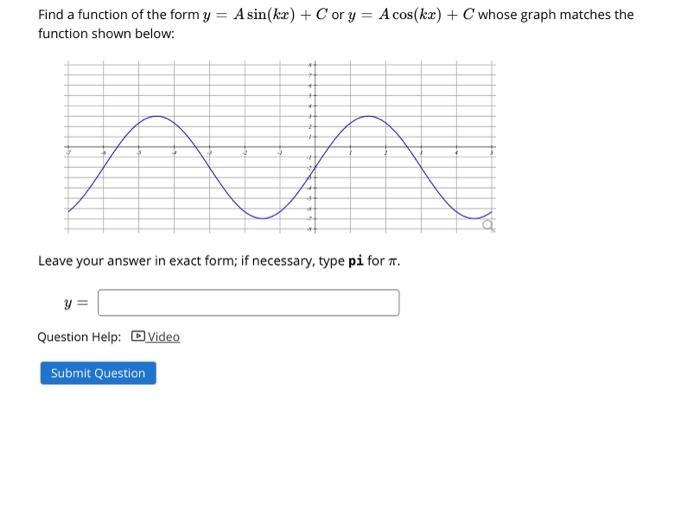 Solved Find a function of the form y = A sin(kx) + Cor y = A | Chegg.com