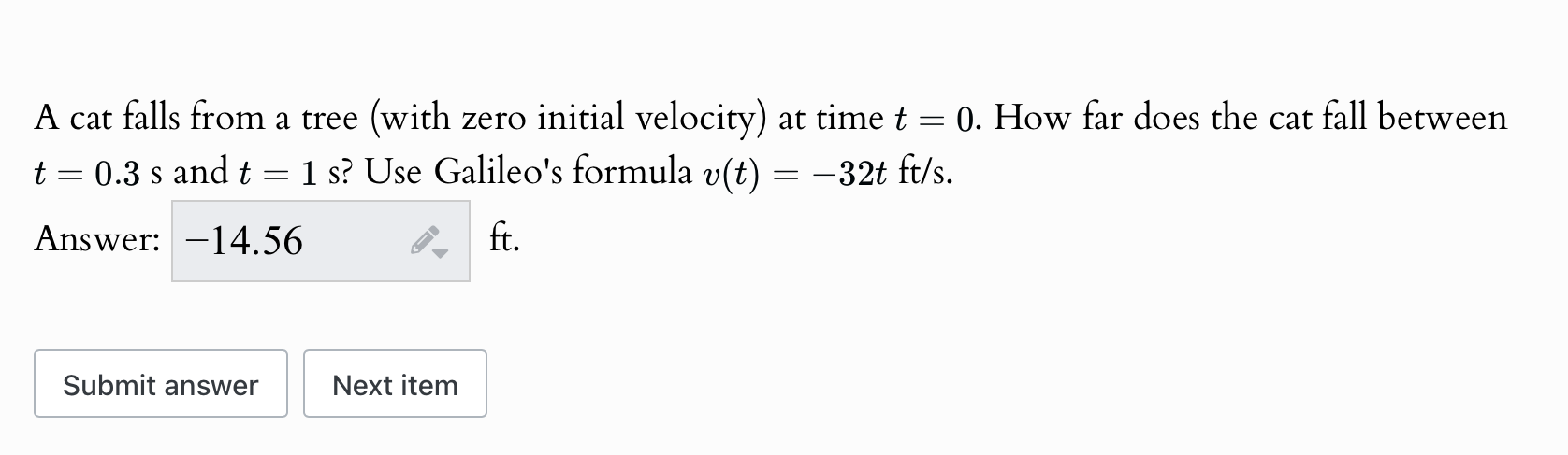 Solved A cat falls from a tree (with ﻿zero initial | Chegg.com