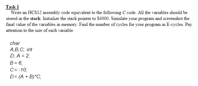 Solved Write An Hcs12 assembly Code Equivalent To The
