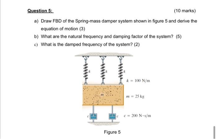 Solved Question 5: (10 marks) a) Draw FBD of the Spring-mass | Chegg.com