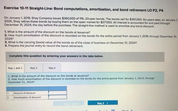Solved Exercise 10-11 Straight-Line: Bond computations, | Chegg.com