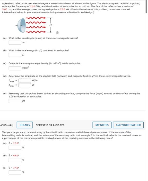 Solved A parabolic reflector focuses electromagnetic waves | Chegg.com