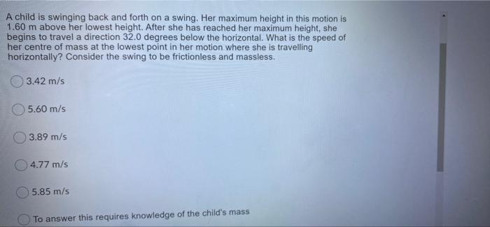 Solved A child is swinging back and forth on a swing. Her | Chegg.com