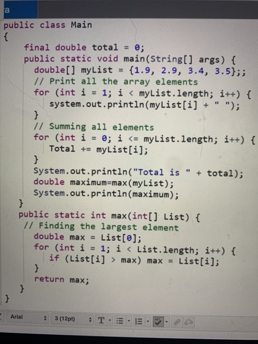 Solved public class Main final double total = 0; public | Chegg.com
