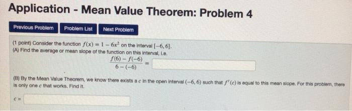 Solved Application - Mean Value Theorem: Problem 2 Previous | Chegg.com