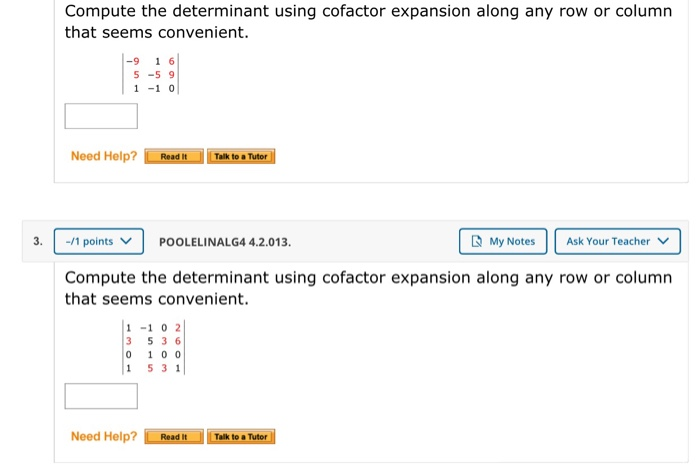 Solved Compute the determinant using cofactor expansion | Chegg.com