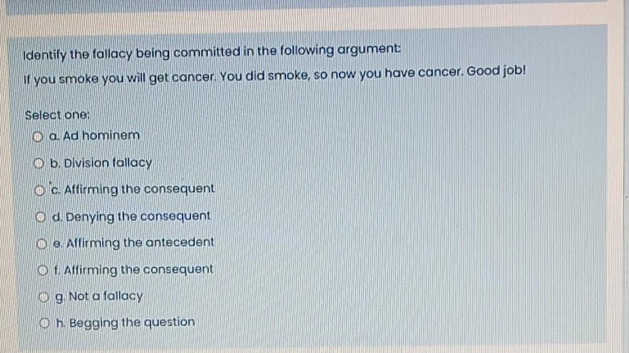 Solved Identify the fallacy being committed in the following | Chegg.com