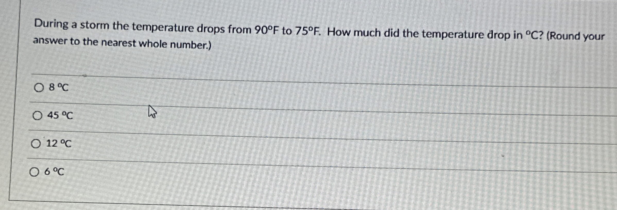 Solved During a storm the temperature drops from 90°F ﻿to | Chegg.com