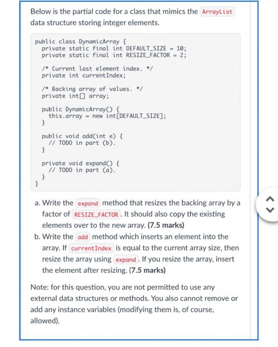 Solved Below is the partial code for a class that mimics the | Chegg.com