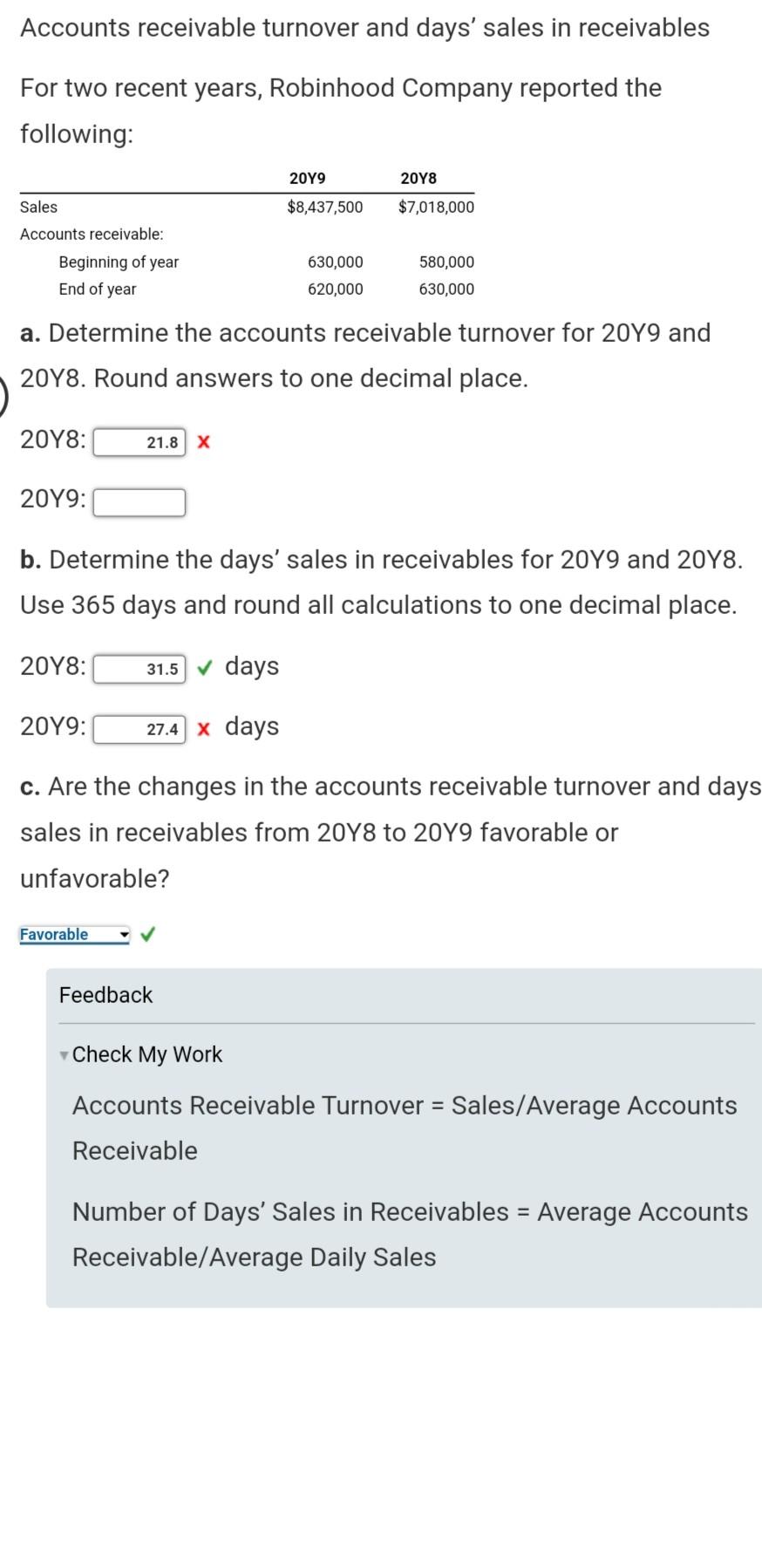 Solved Accounts receivable turnover and days' sales in | Chegg.com