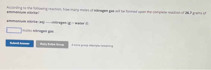 Solved According to the following reaction, how many moles | Chegg.com