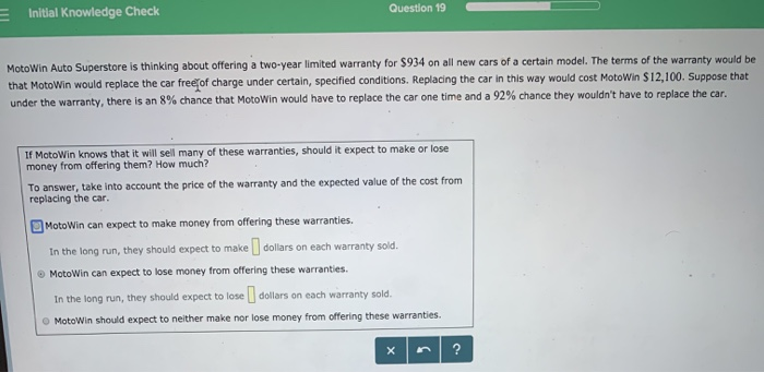 Solved Question 19 Initial Knowledge Check MotoWin Auto | Chegg.com