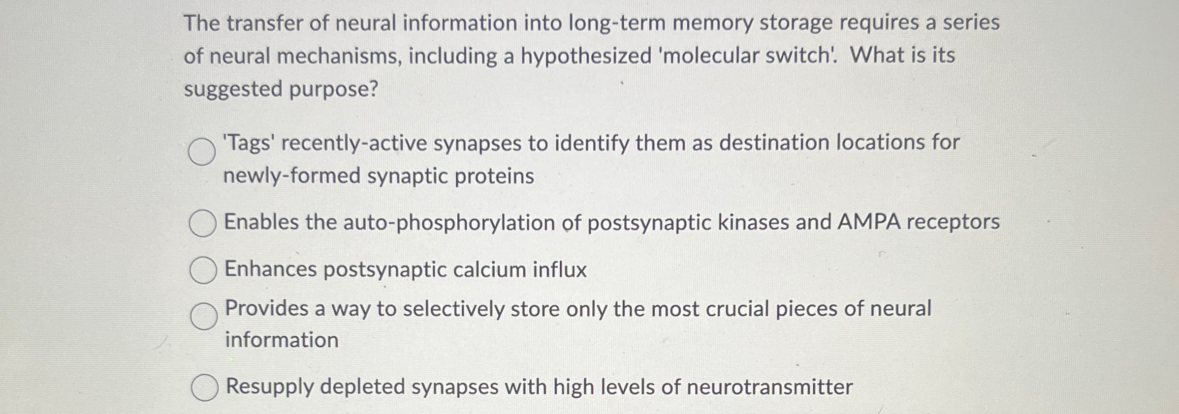 Solved The transfer of neural information into long-term | Chegg.com