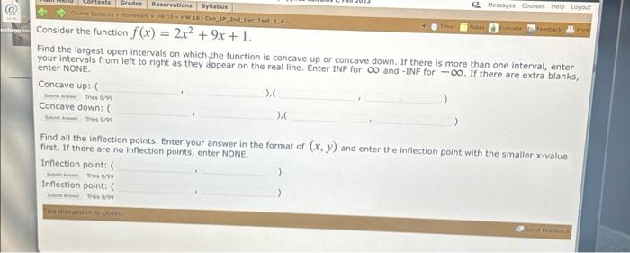Solved Consider the function f(x)=2x2+9x+1. Find the largest | Chegg.com