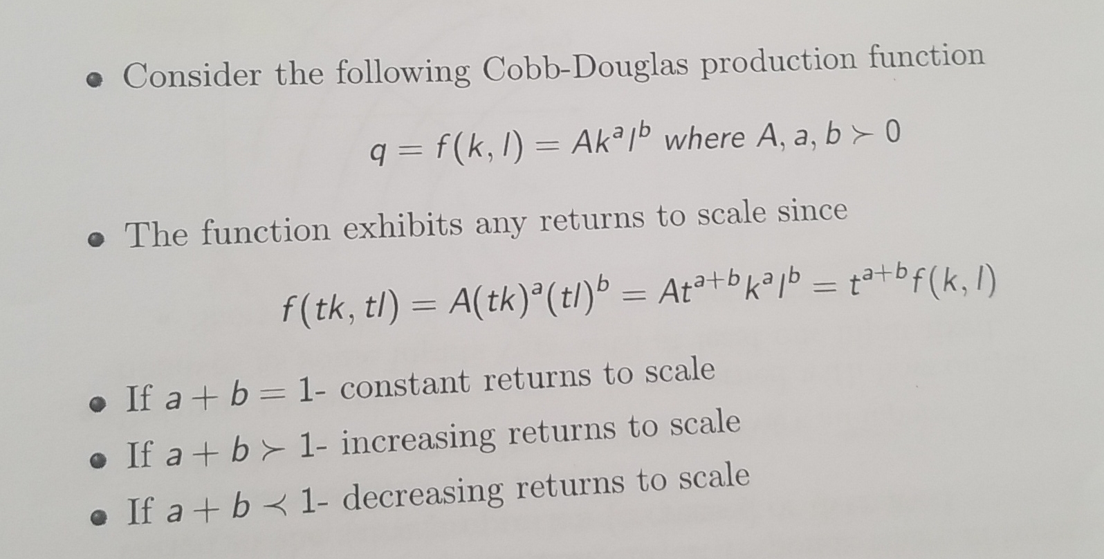 Solved Consider The Following Cobb Douglas Production