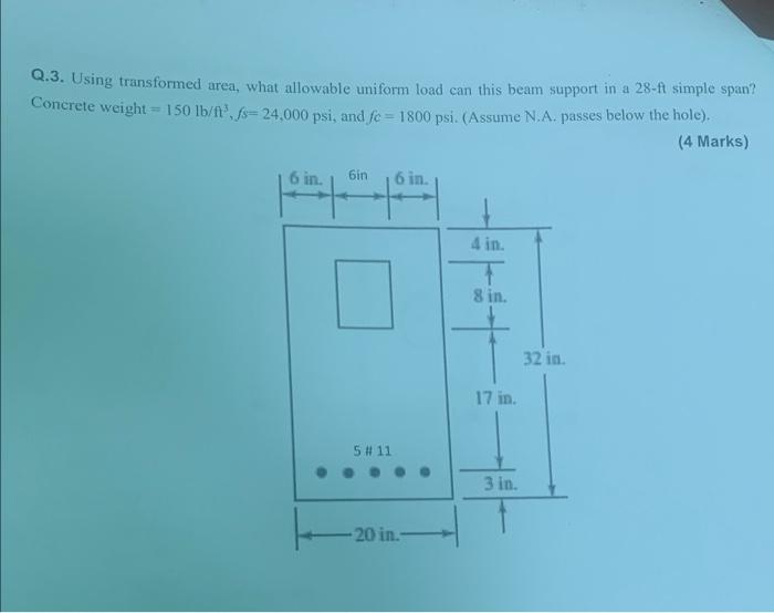 Solved Q.3. Using transformed area, what allowable uniform | Chegg.com