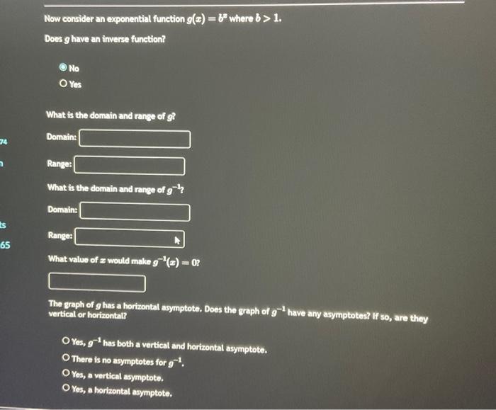 Solved Now consider an exponential function g(x)=b∗ where | Chegg.com