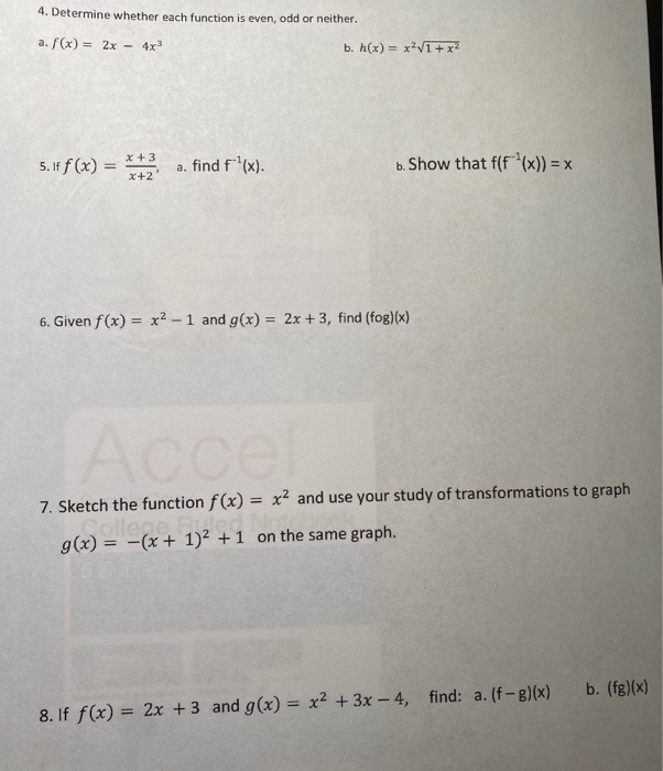 Solved 4. Determine whether each function is even, odd or | Chegg.com
