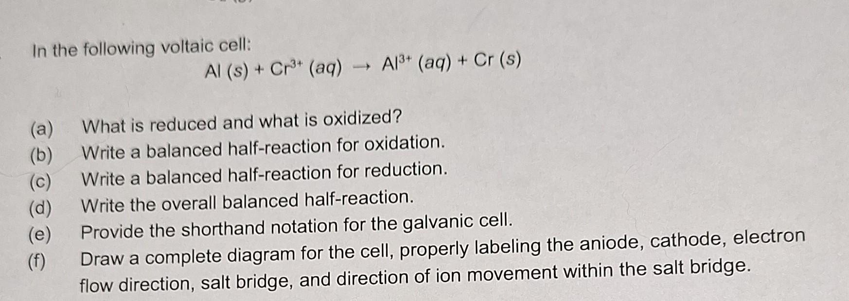 Solved In the following voltaic cell: | Chegg.com
