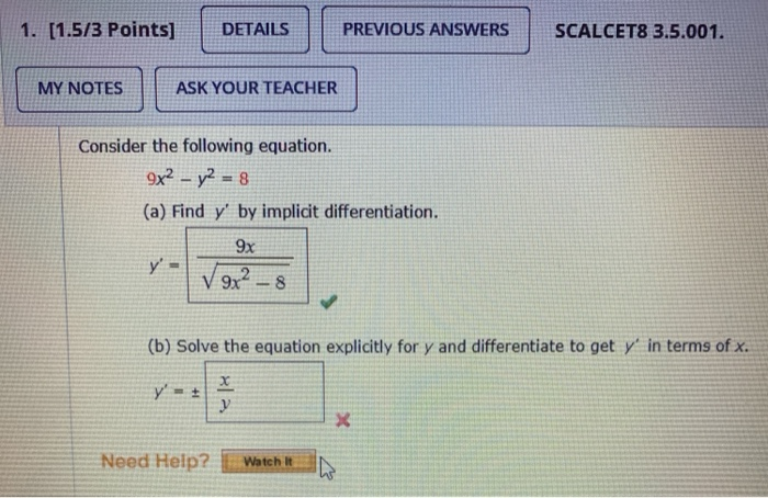 Solved 1. (1.573 Points] DETAILS PREVIOUS ANSWERS SCALCET8 | Chegg.com