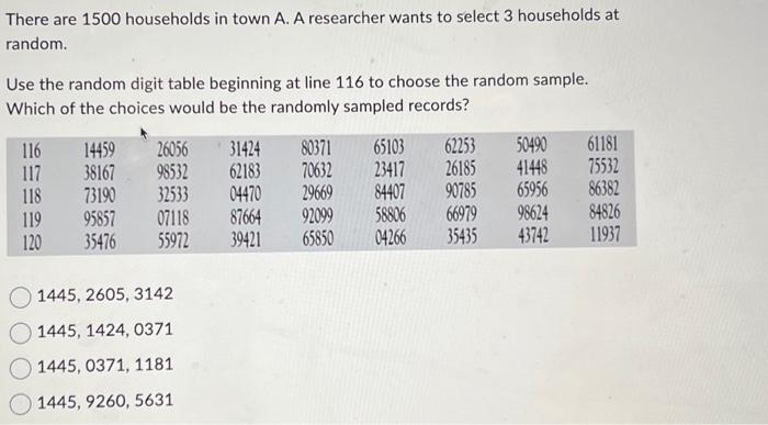 Solved There are 1500 households in town A. A researcher | Chegg.com