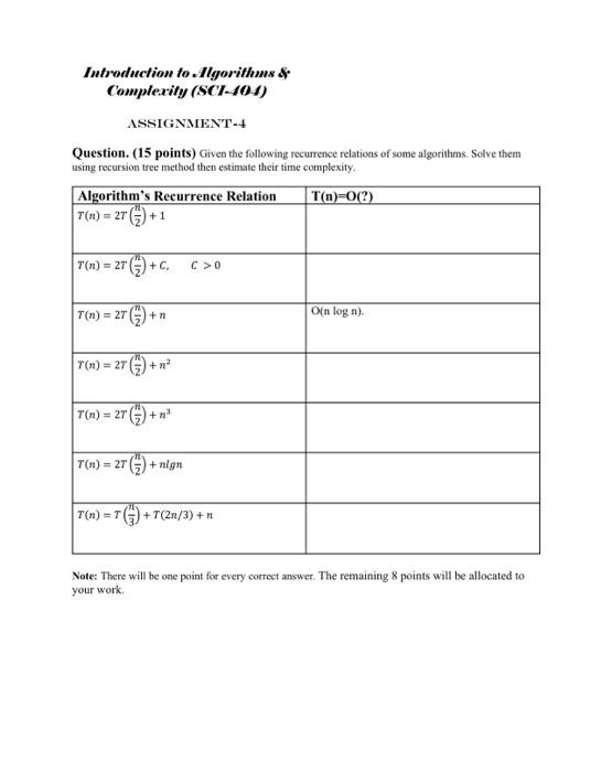 Solved Question. (15 points) Given the following recurrence | Chegg.com