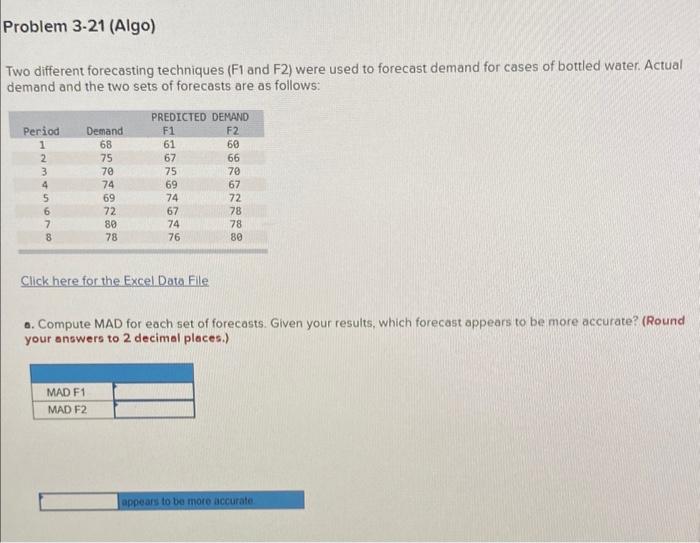 Solved Two different forecasting techniques (F1 and F2) were | Chegg.com