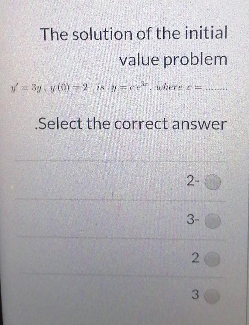 Solved The solution of the initial value problem y' = 3y, | Chegg.com