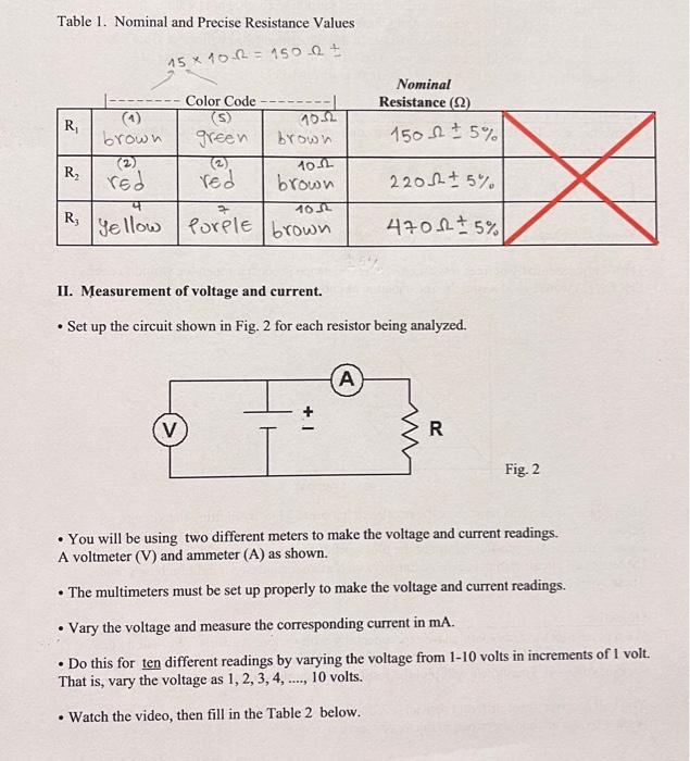 Solved Table 1. Nominal and Precise Resistance Values | Chegg.com
