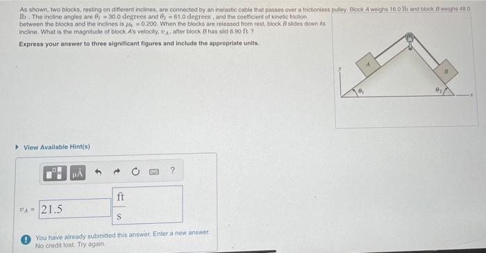 Solved As shown two blocks, resting on different inclines | Chegg.com