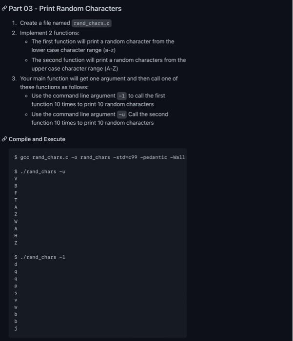 Solved Part 03 - Print Random Characters 1. Create a file | Chegg.com