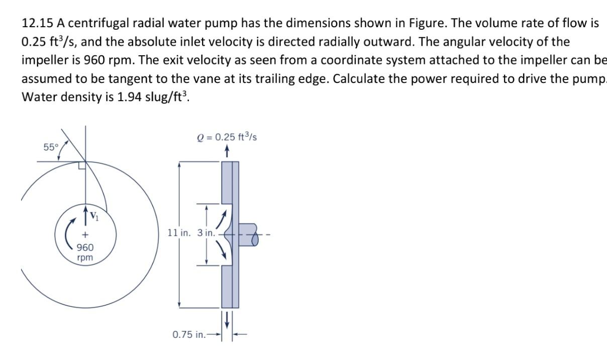 Solved 12.15 A centrifugal radial water pump has the | Chegg.com