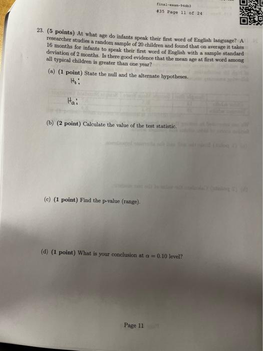 Solved 23. (5 points) At what age do infants speak their | Chegg.com