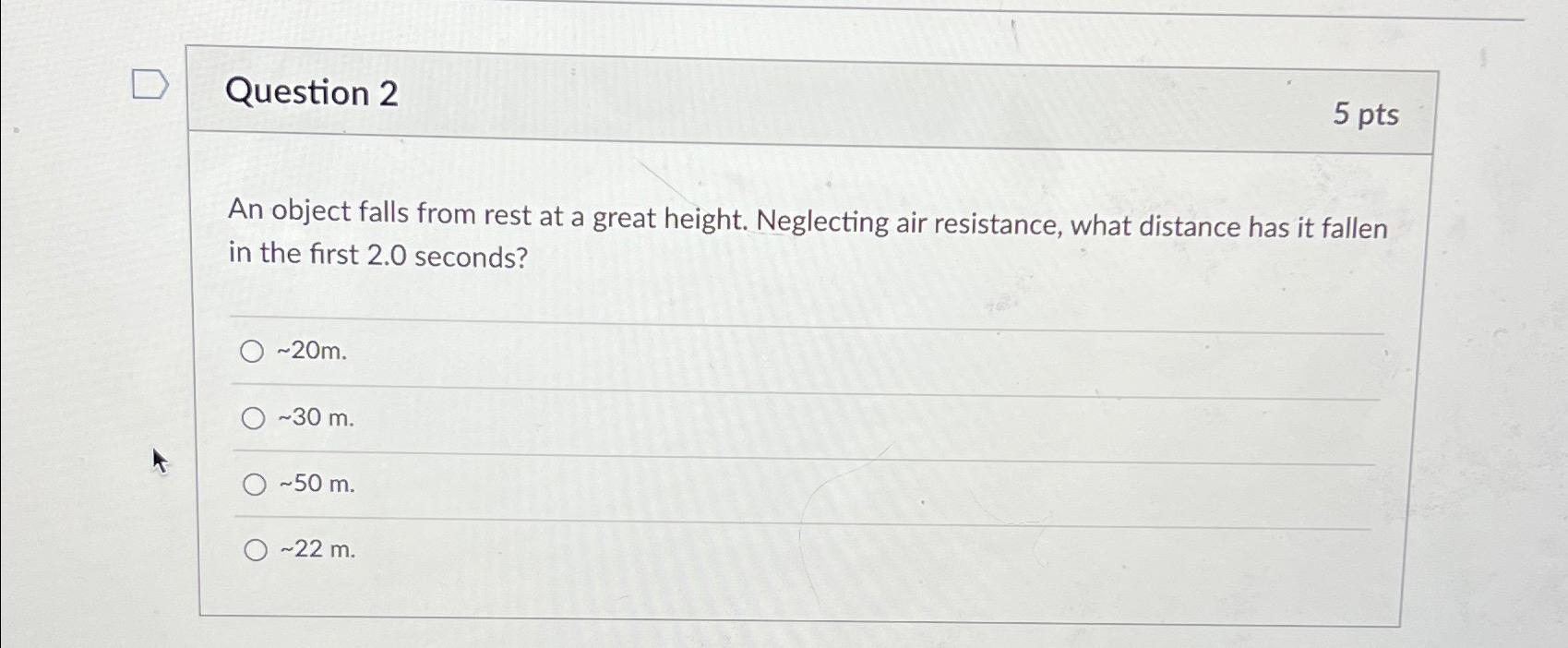 Solved 5 ﻿ptsAn objectalls from rest at a great height. | Chegg.com