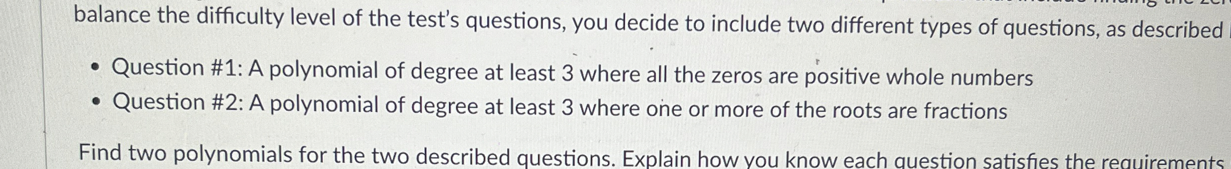 Solved balance the difficulty level of the test's questions, | Chegg.com