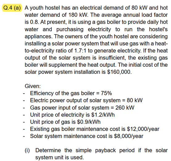 Solved Q 4 A a Youth Hostel Has An Electrical Demand Of