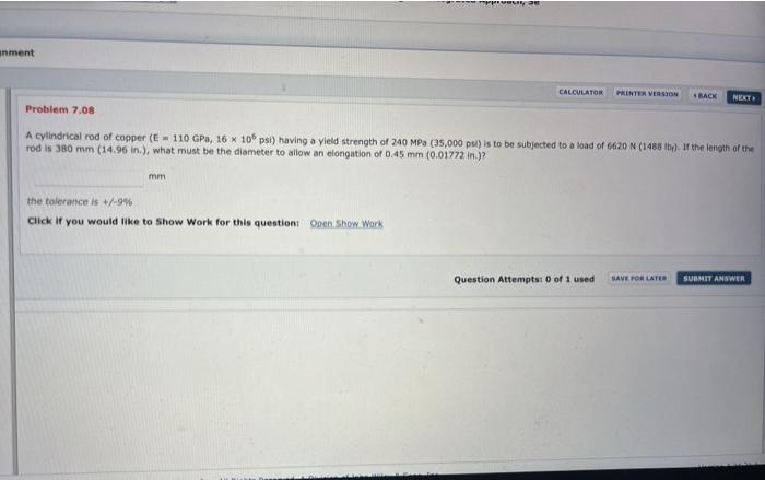 Solved anment CALCULATOR PRINTER VERSION BACK NEXT Problem | Chegg.com Solved anment CALCULATOR PRINTER VERSION BACK NEXT Problem | Chegg.com