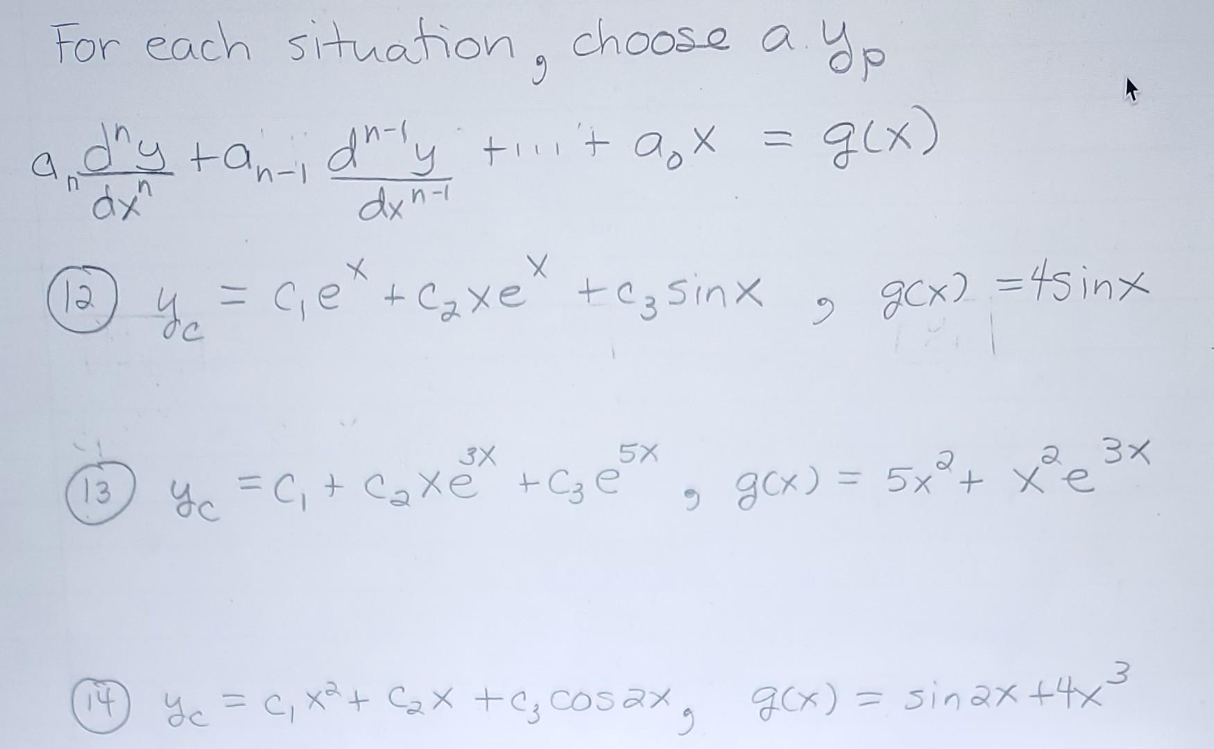 Solved For each situation, choose a yp | Chegg.com