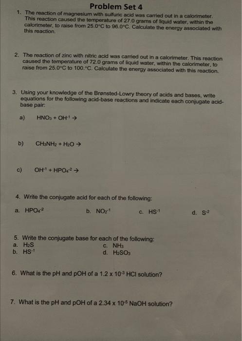 Solved Problem Set 4 1. Tho reaction of magnesium with | Chegg.com